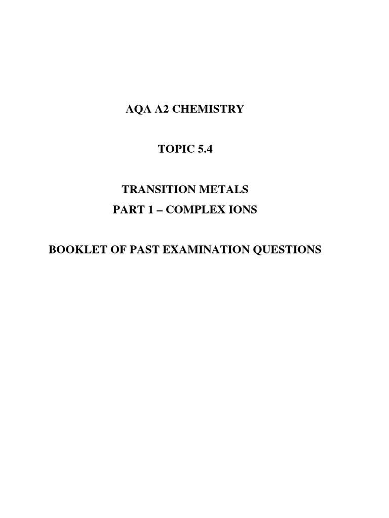 5.4 Transition Metals - Complex Ions | PDF | Coordination Complex | Ligand