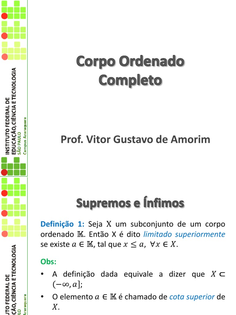 Aula 06 - Corpo Ordenado Completo | PDF | Número real | Conjunto (Matemática)