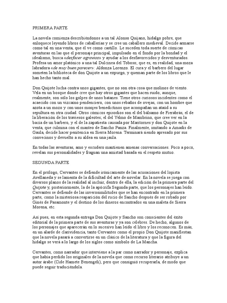 Resumen Corto Del Quijote | Don Quijote | Don Quijote Personajes
