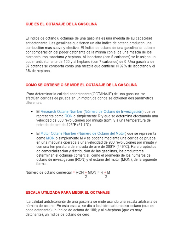 Que Es El Octanaje de La Gasolina | PDF | Gasolina | Tecnología energética