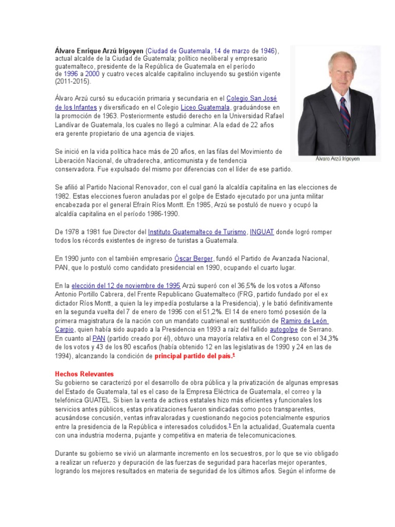 Álvaro Arzú: Trayectoria Política y Logros | PDF | Guatemala | Gobierno