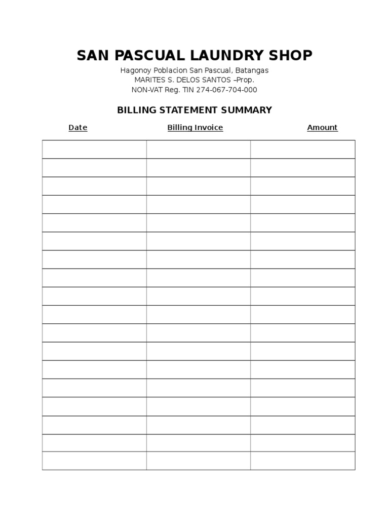 San Pascual Laundry Shop Billing Summary | PDF