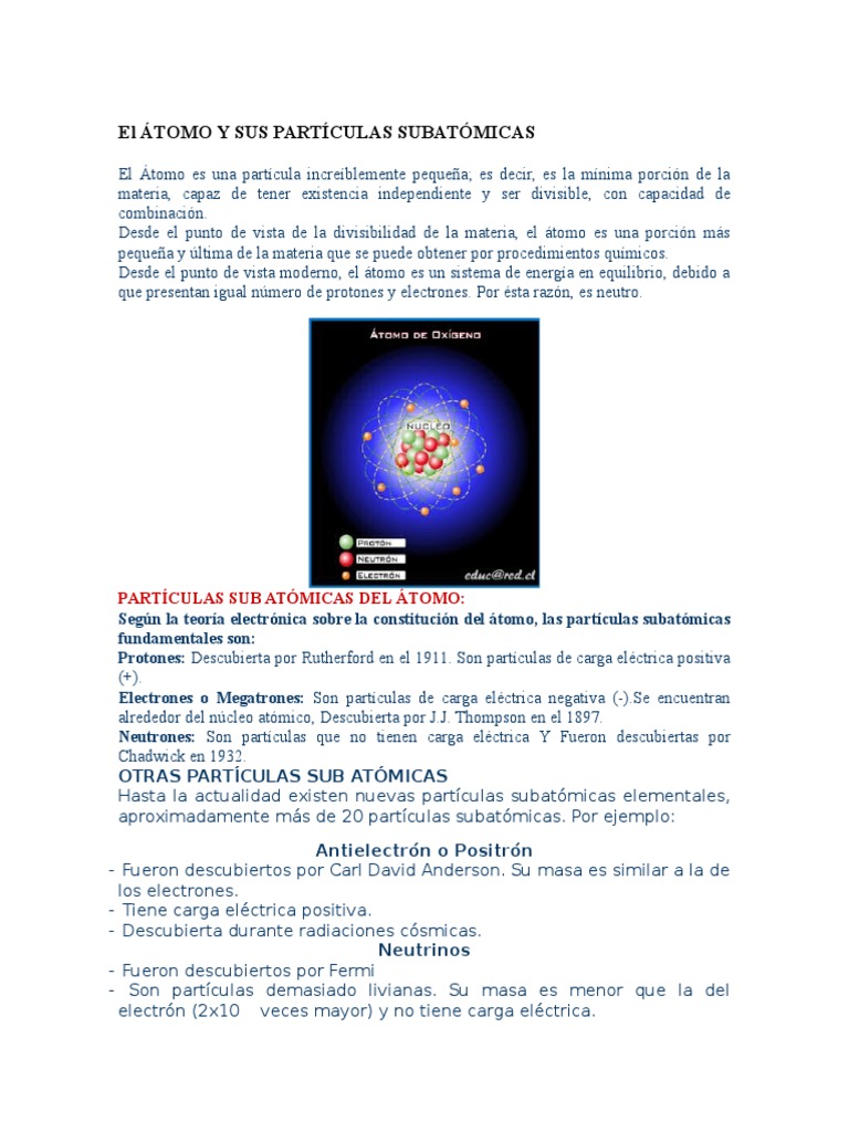 El Átomo y Sus Partículas Subatómicas | PDF | Isótopo | Átomos