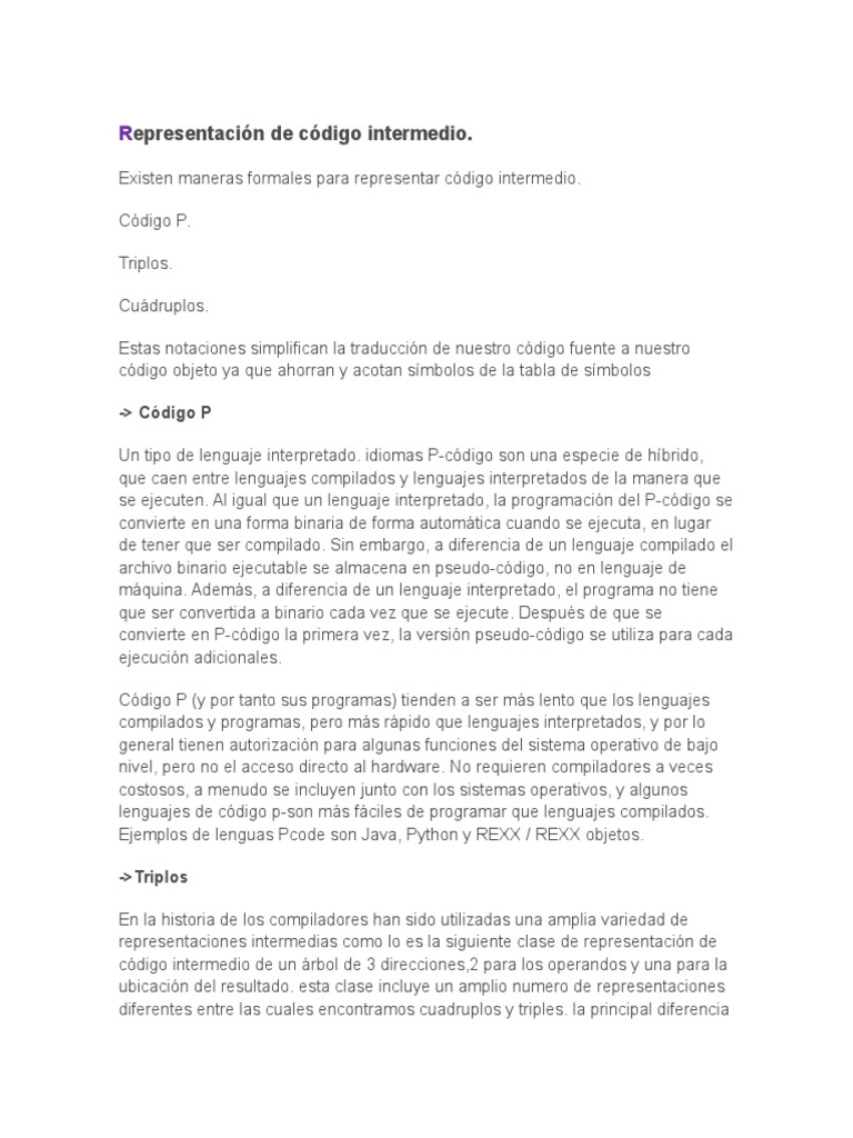 Representación de Código Intermedio | PDF | Compilador | Lenguaje de ...
