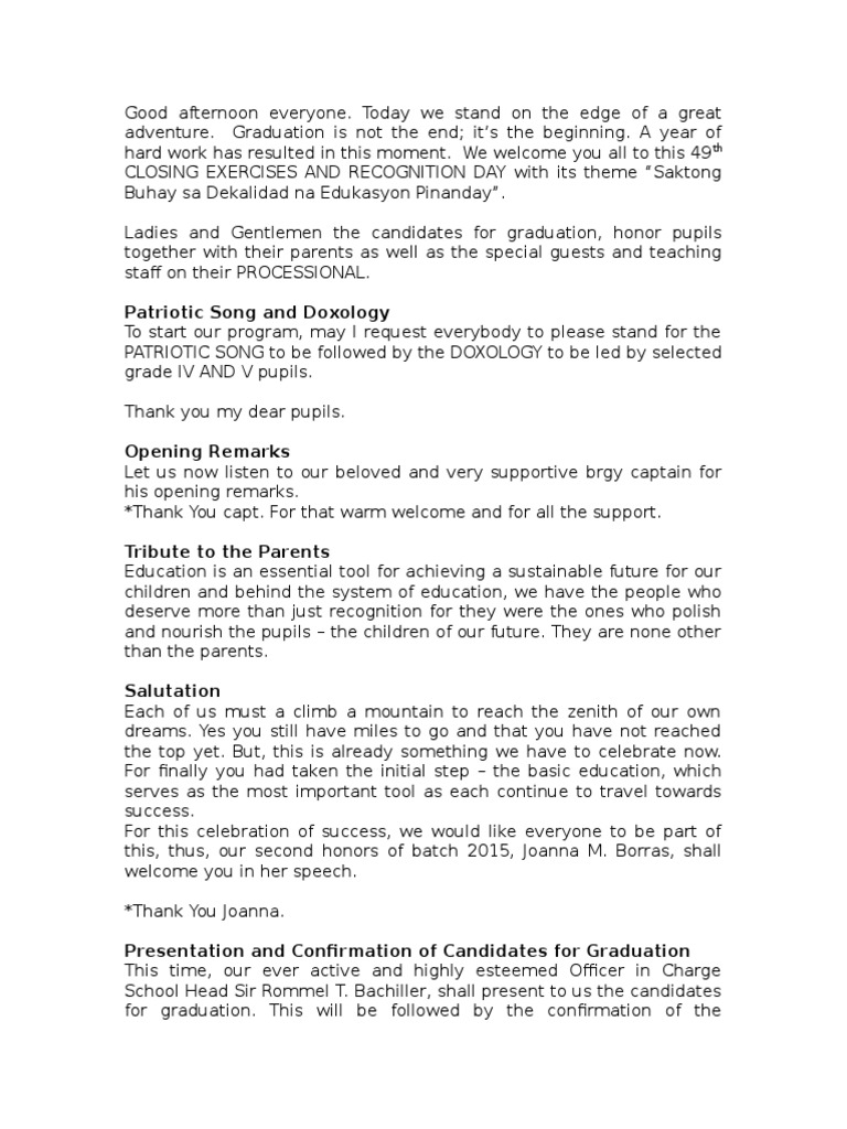 Script Graduation 2015 | PDF | Schools | Further Education