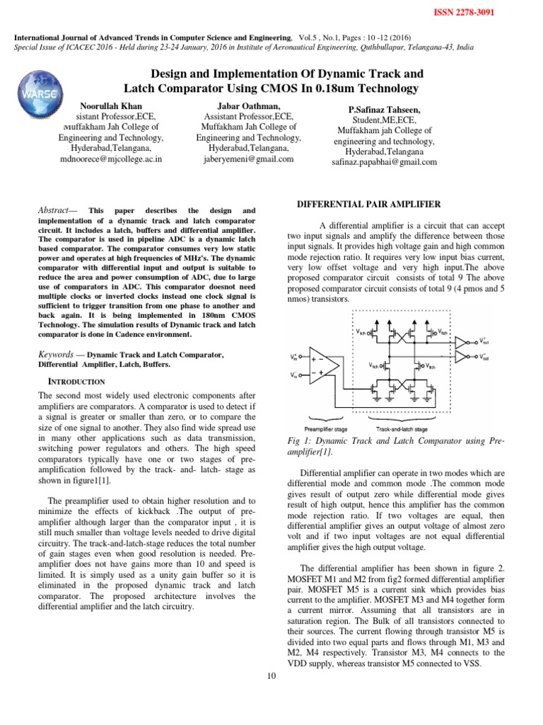 Design and Implementation of Dynamic Track and Latch Comparator Using CMOS in 0.18um Technology ...