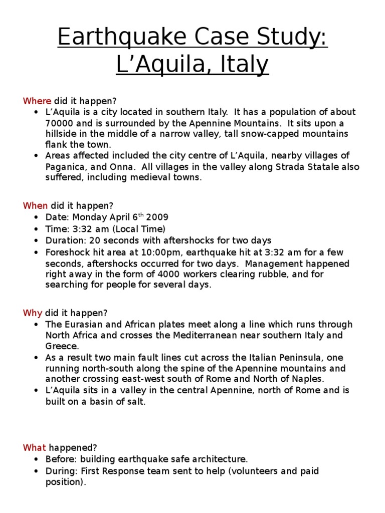 Laquila Earthquake Case-study | Natural Disasters | Earthquakes