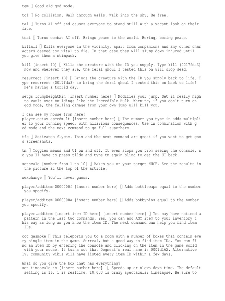 Cheats For Fallout 4 | PDF | Gaming | Video Games