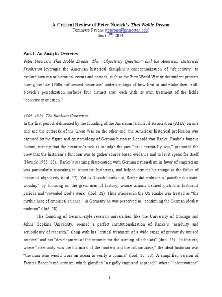 Novick - That Noble Dream Critical Review | PDF | Paradigm | Historian