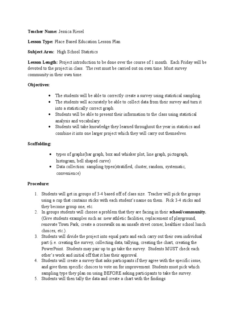 Place Based Education Lesson Plan | PDF | Survey Methodology | Lesson Plan