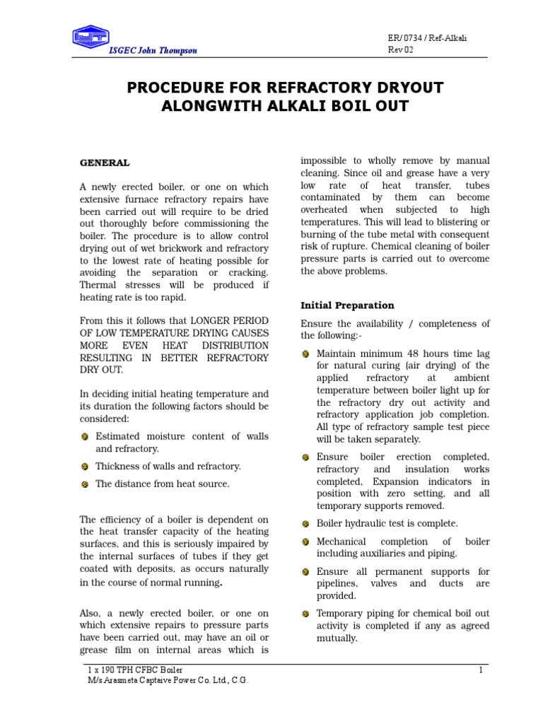CFBC Refractory Dryout Along With Atmospheric Boilout Final | PDF ...