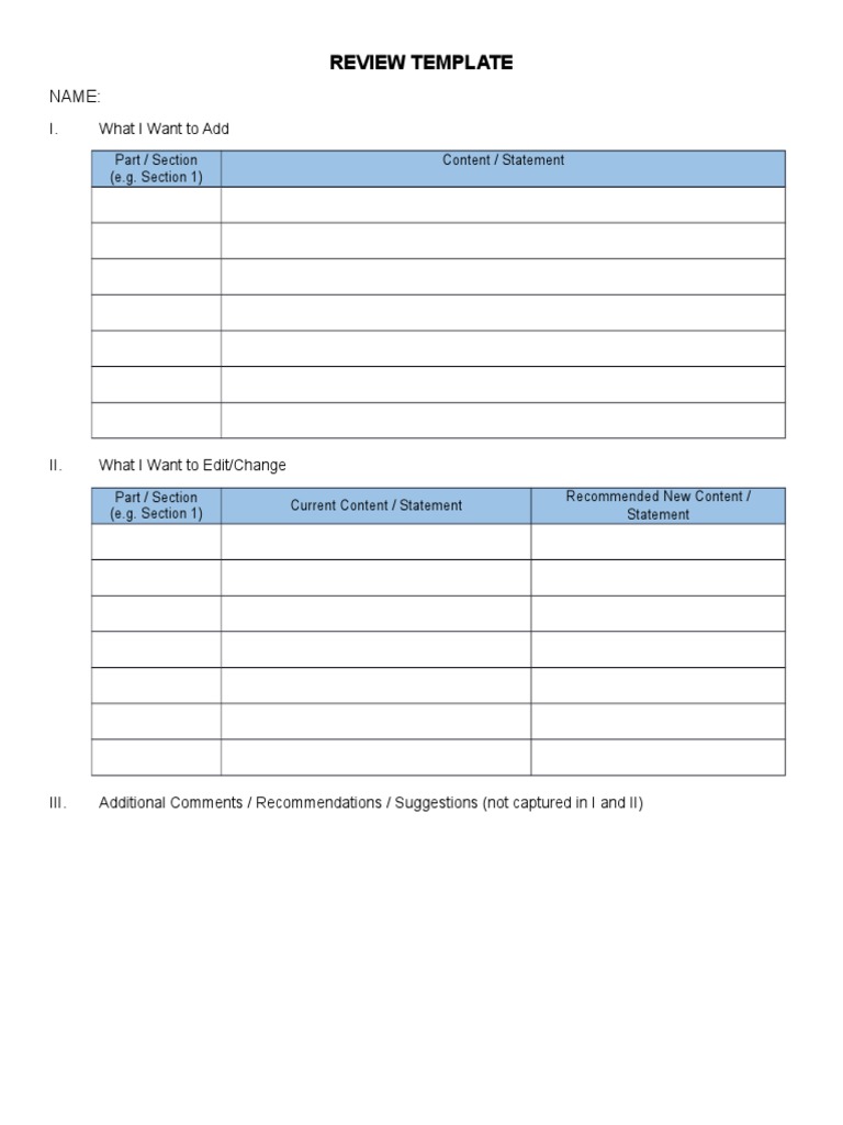 Review Template for Feedback Submission | PDF