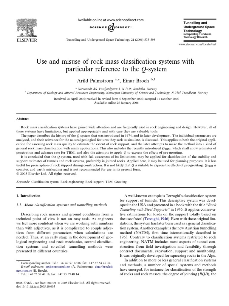 Use and Misuse of Rock Mass Classification Systems With Particular ...