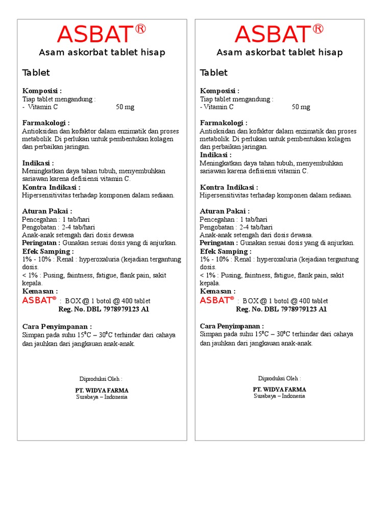 Brosur Tablet Hisap Vitamin C | PDF