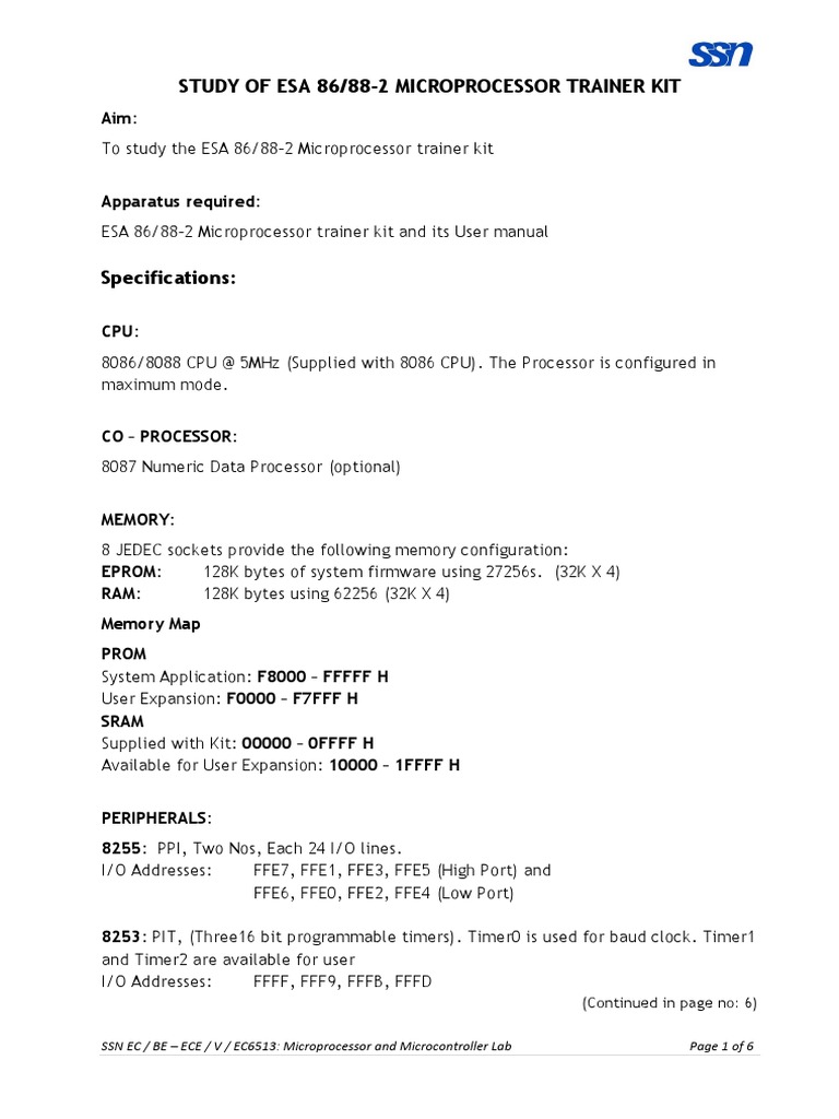 01 Study of 8086 Trainer Kit | PDF | Input/Output | Microcontroller