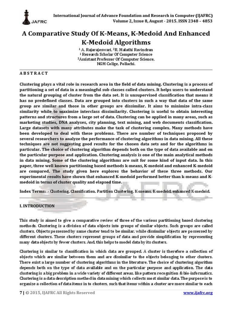 A Comparative Study of K-Means, K-Medoid and Enhanced K-Medoid ...