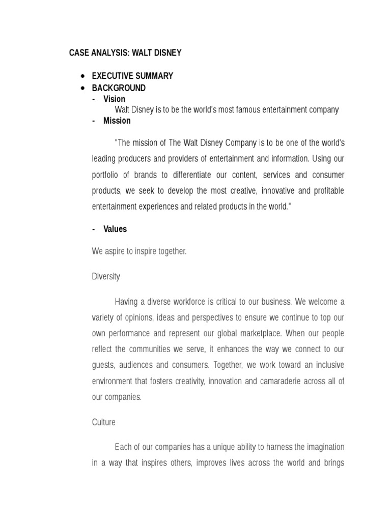 Case Analysis Walt Disney | PDF | The Walt Disney Company | Walt Disney ...