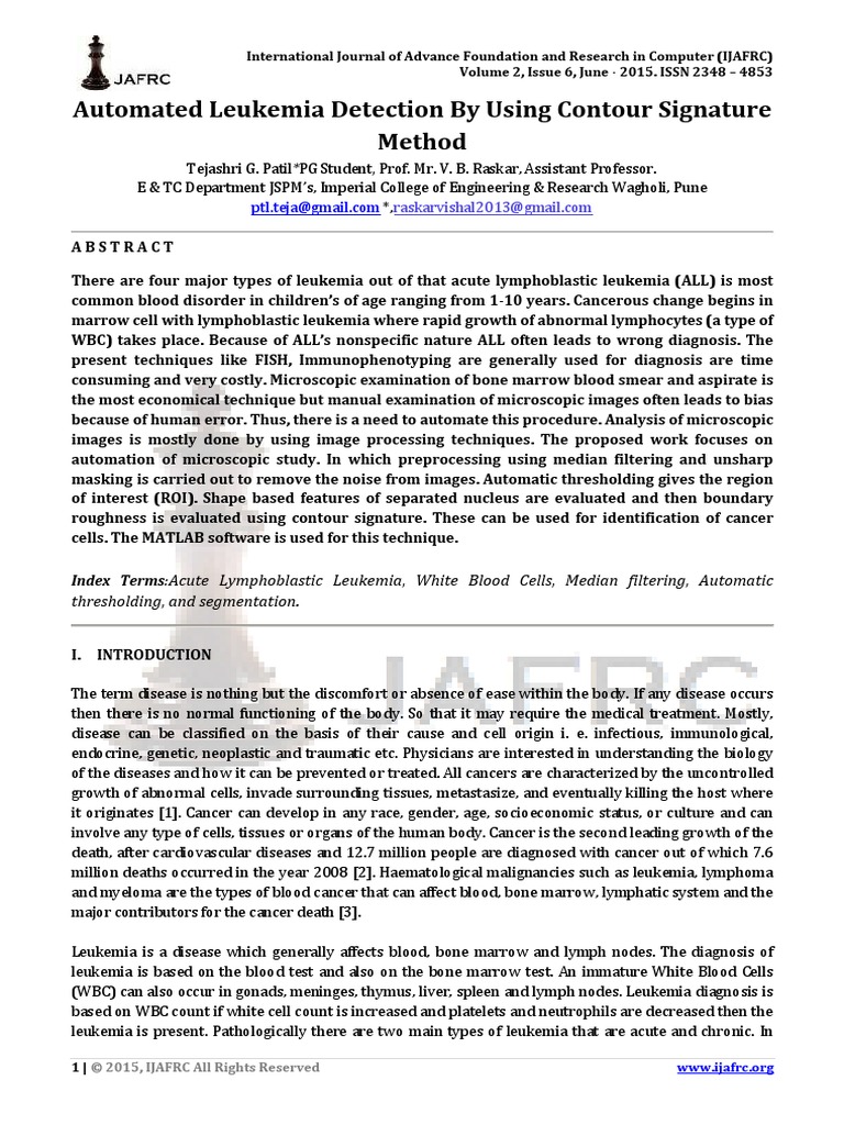 Automated Leukemia Detection by Using Contour Signature Method | PDF | Leukemia | Lymphatic System