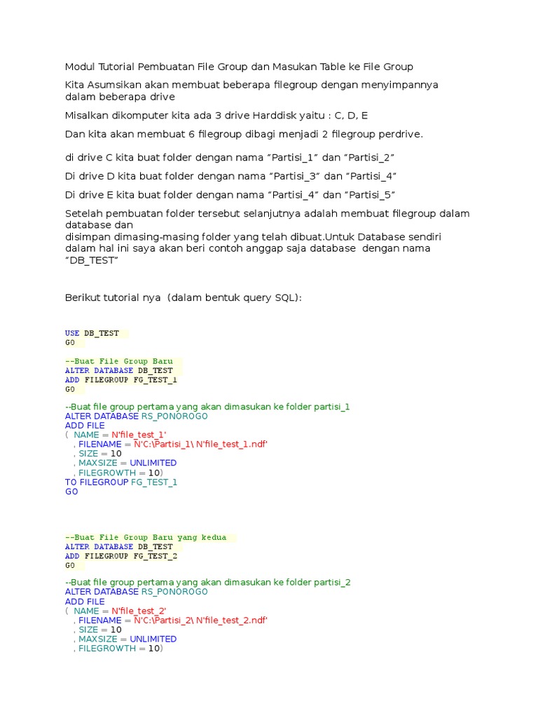 Filegroup SQL SERVER Tutorial | PDF