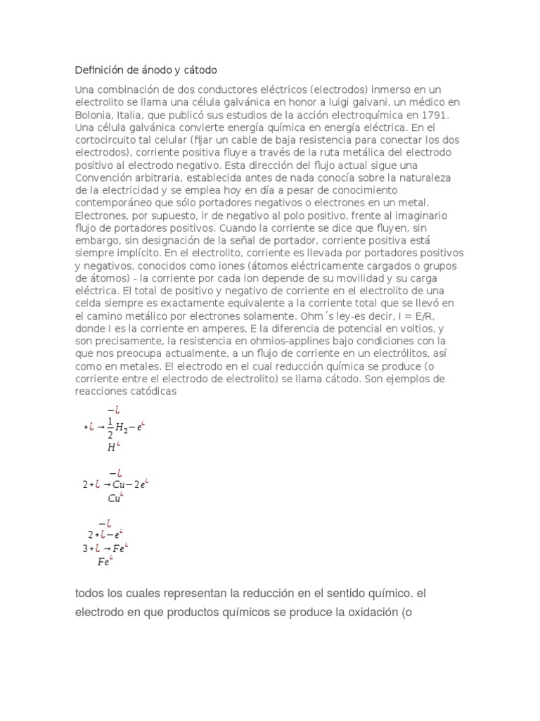 Definición de Ánodo y Cátodo | PDF | Electrodo | Cátodo