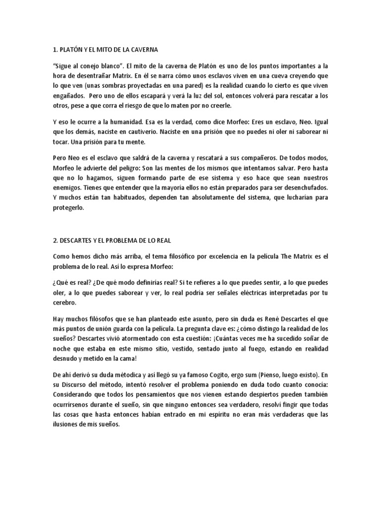 Descartes y Matrix: Realidad y Engaño | PDF | René Descartes | Teorías ...