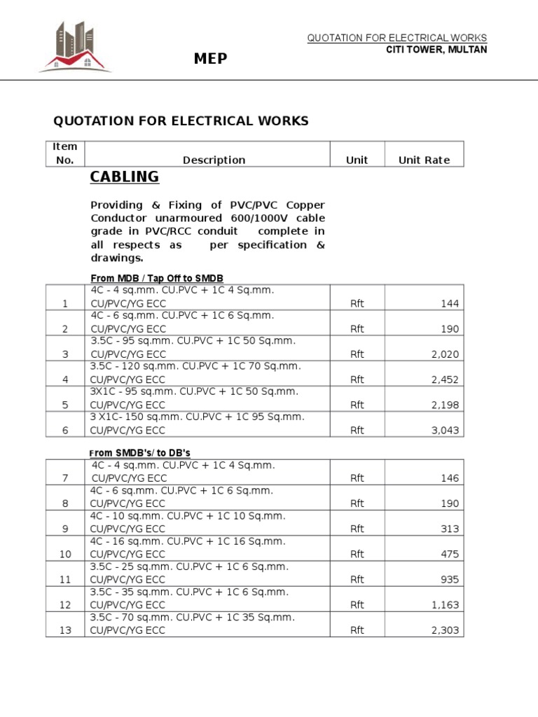 Quotation Electrical | PDF | Electrical Wiring | Electromagnetism