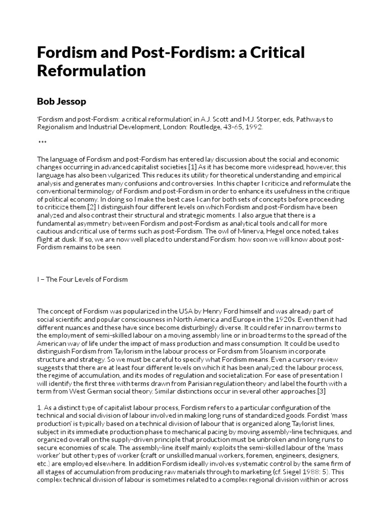 Bob Jessop - Fordism and Post-Fordism | Download Free PDF | Capitalism ...