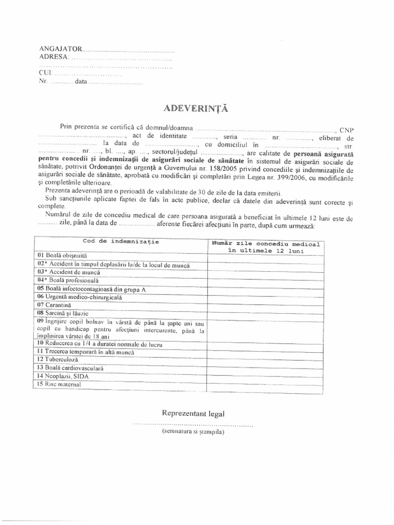 Adeverinta Medicala | PDF