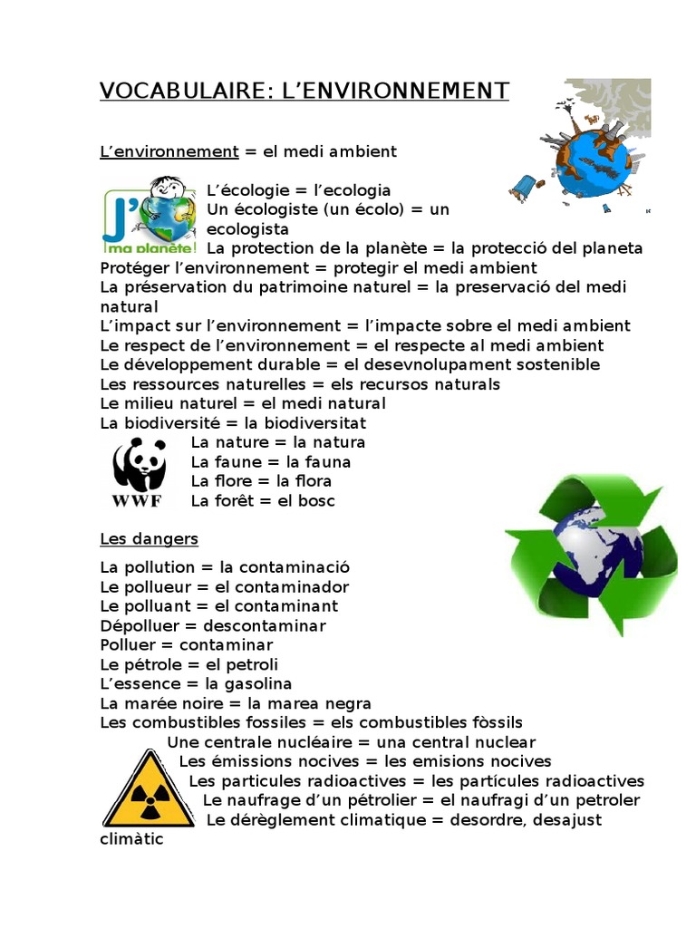 Vocabulaire Environnement | PDF
