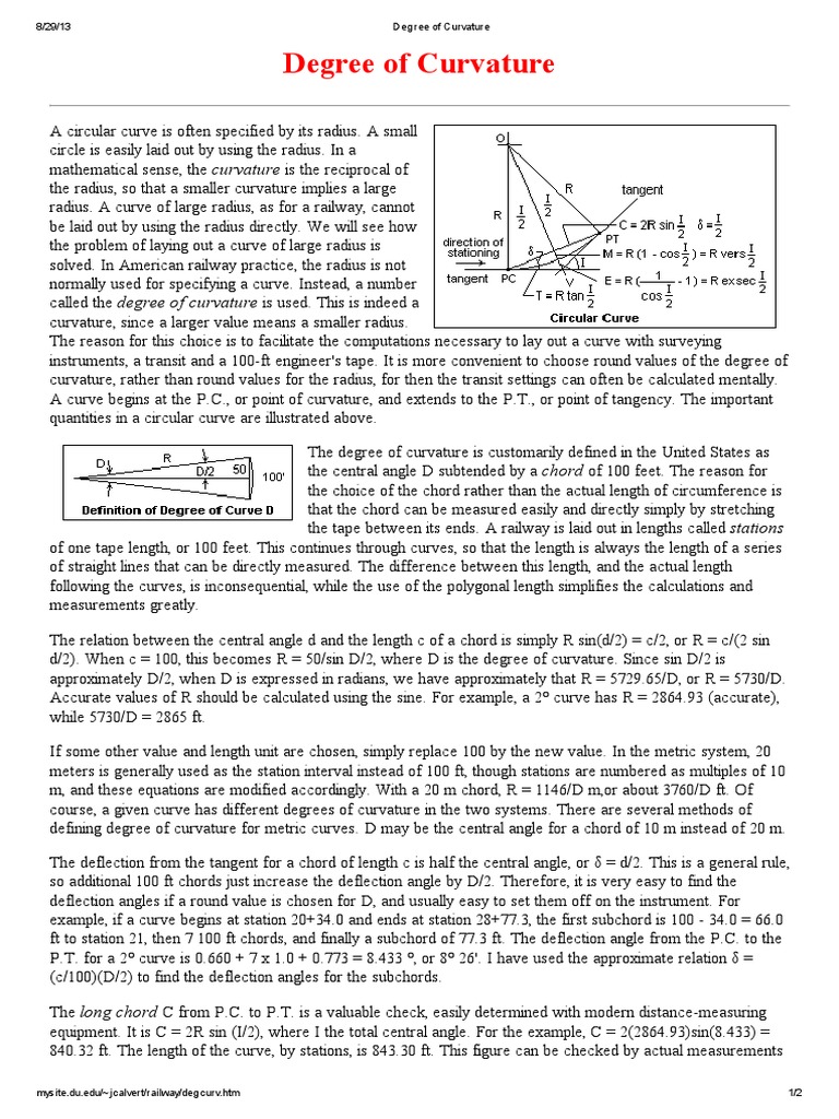 Degree of Curvature | Curvature | Sine