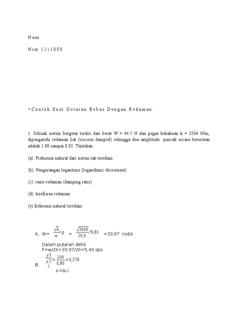 Contoh Soal Getaran Bebas Dengan Redaman | PDF
