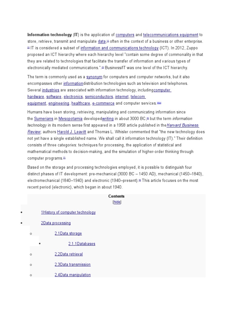 Information Technology (IT) Is The Application of | PDF | Information ...