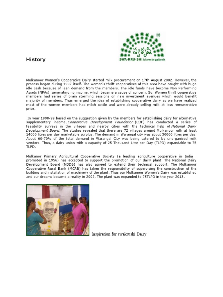 History of Mulkanoor Dairy | PDF