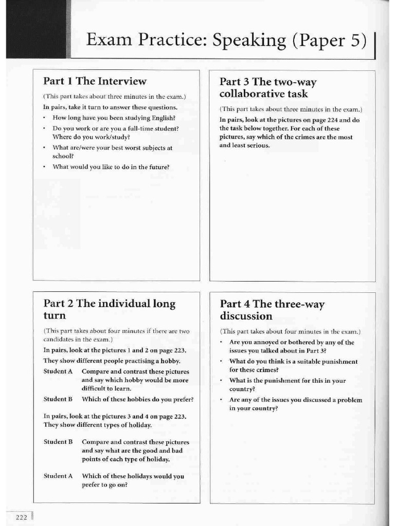 Speaking Test For First Certificate / FCE / B2 | PDF