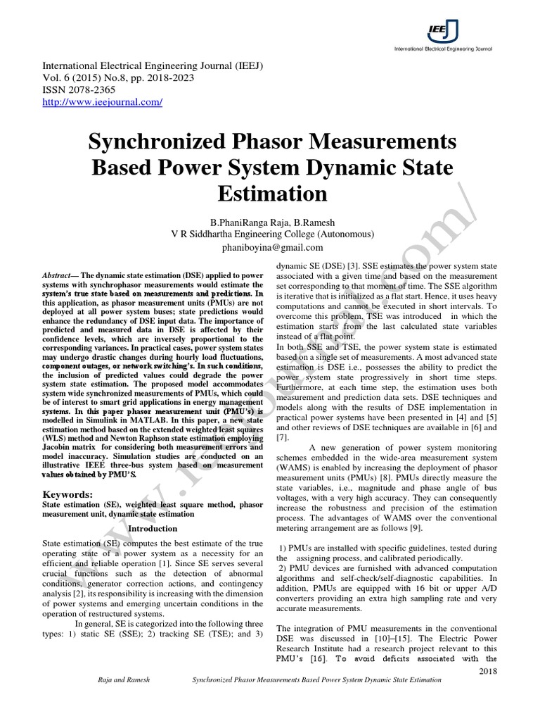 Synchronized Phasor Measurements Based Power System Dynamic State