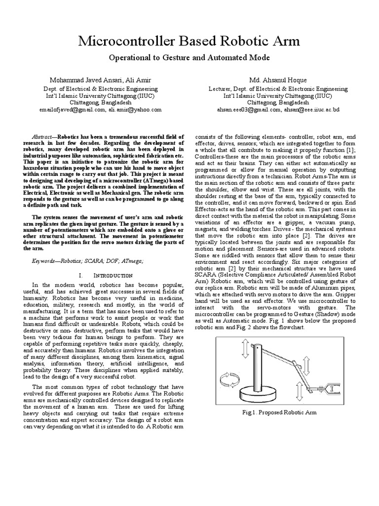 Microcontroller Based Robotic Arm | PDF | Robotics | Analog To Digital Converter