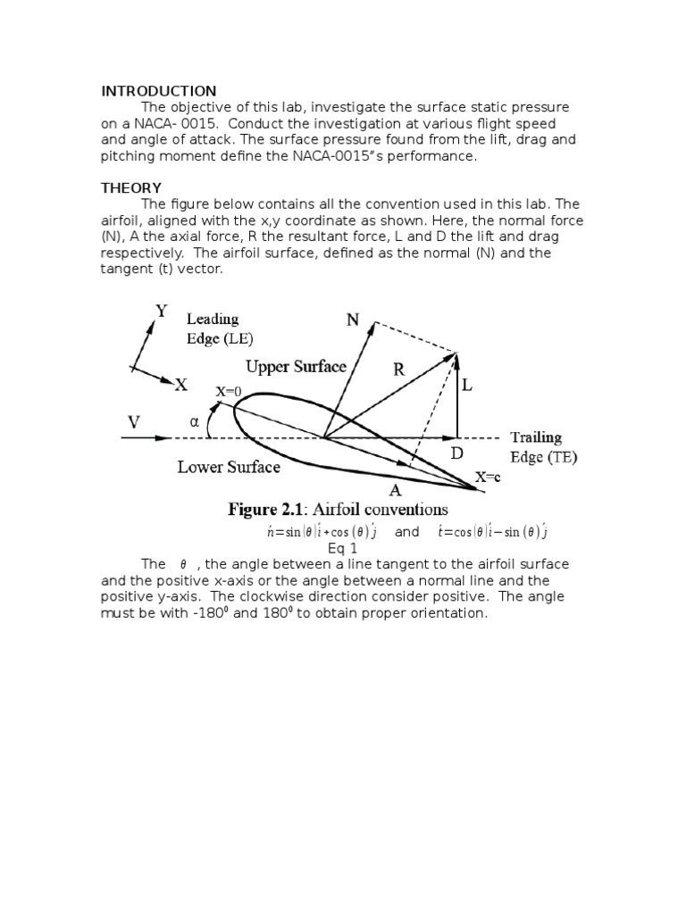 An Investigation of Surface Static Pressure on a NACA-0015 Airfoil at Various Flight Speeds and ...