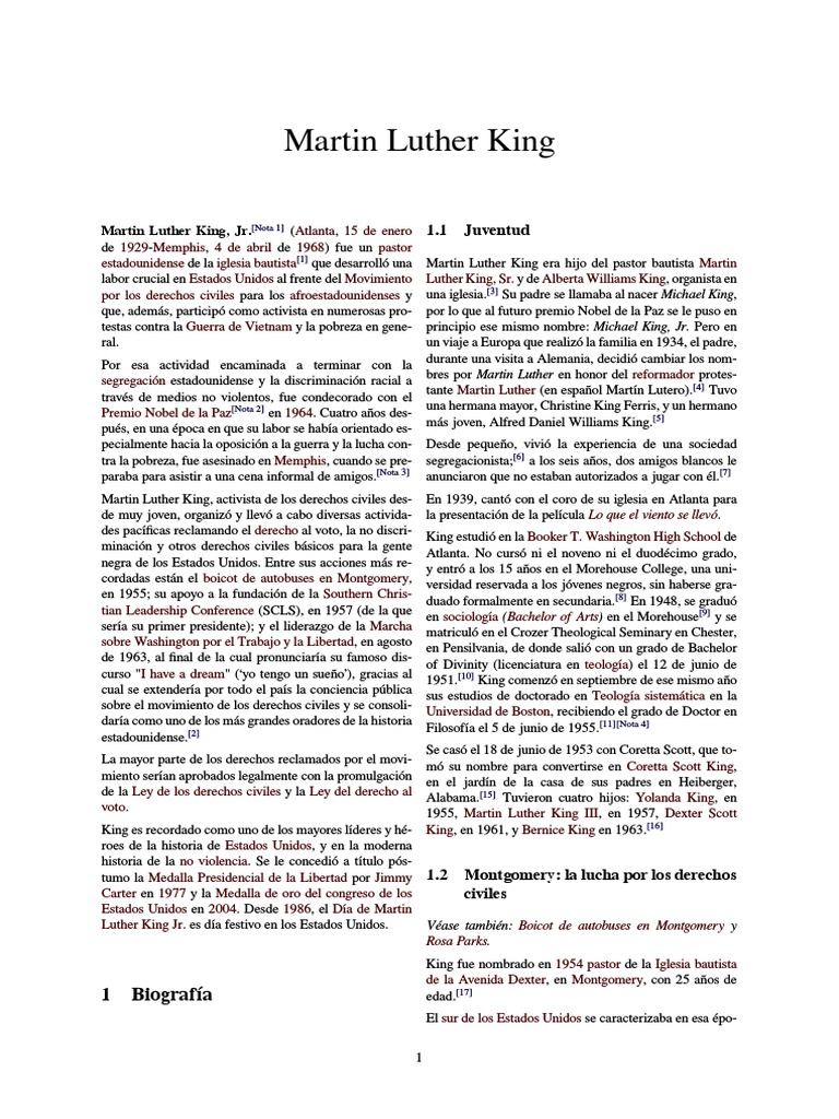 Biografía de Martin Luther King | Descargar gratis PDF | Martin Luther ...