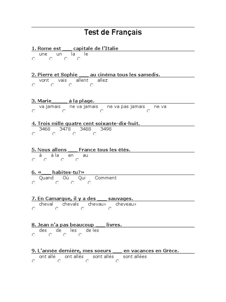 Test de Français | PDF | Échecs | Jeux et activités