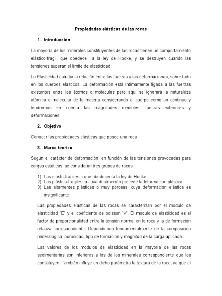 Propiedades Elasticas de Las Rocas | Descargar gratis PDF | El módulo ...