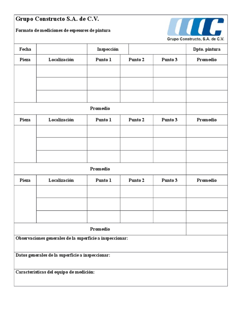 Formato de Mediciones de Espesores | PDF | Tecnología