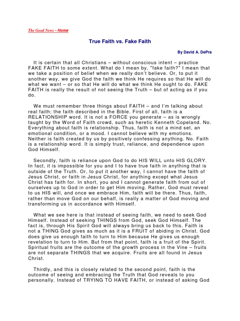 True Faith vs. Fake Faith | PDF | Faith | Jesus