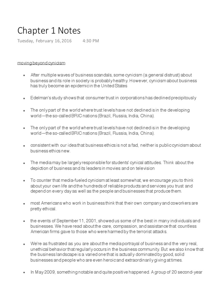 Chapter 1 Notes Ethics | PDF | Business Ethics | Behavior