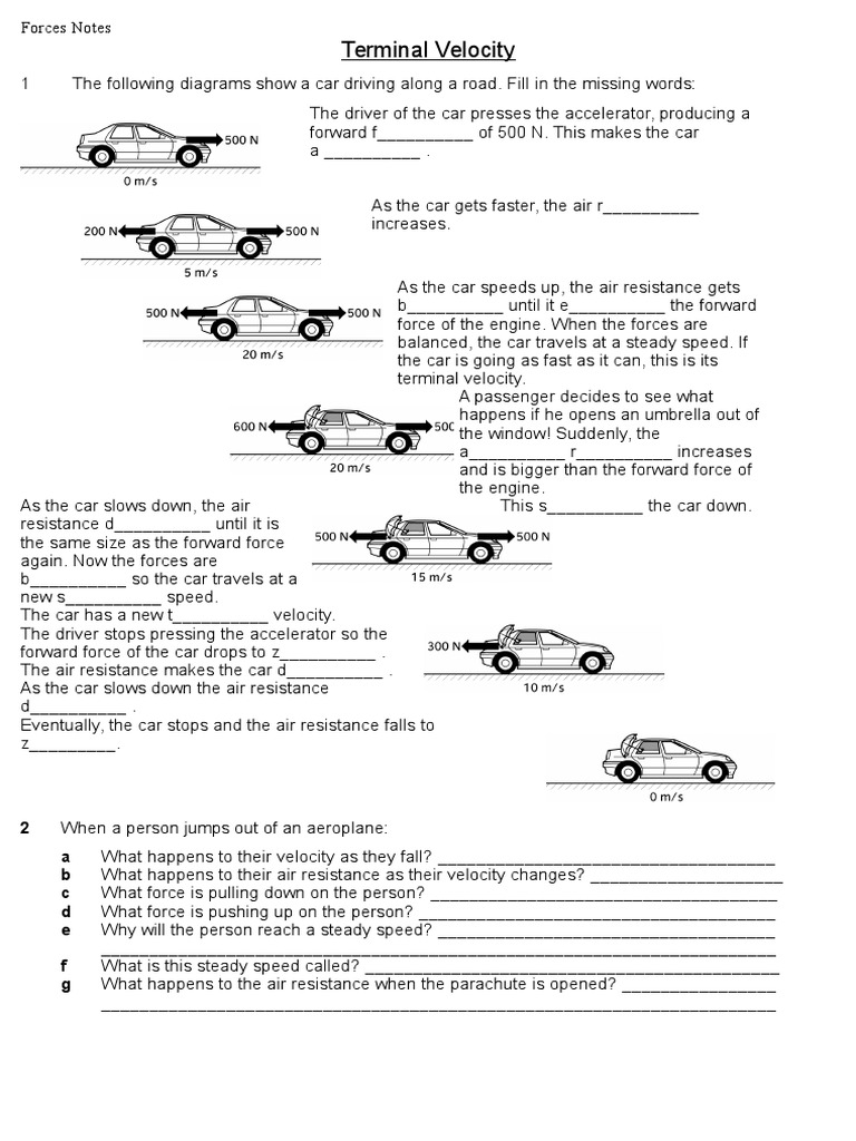 Forces - 09 - Handout Terminal Velocity | PDF | Drag (Physics) | Car Forces - 09 - Handout Terminal Velocity | PDF | Drag (Physics) | Car