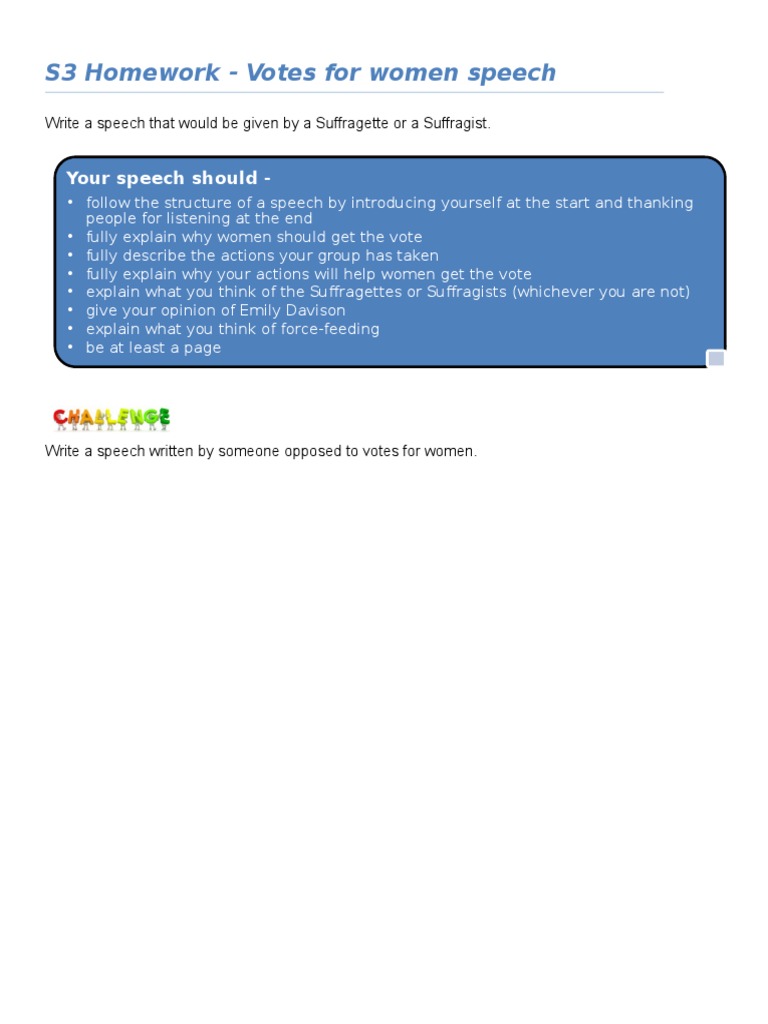 Women's Suffrage Speech Guide | PDF