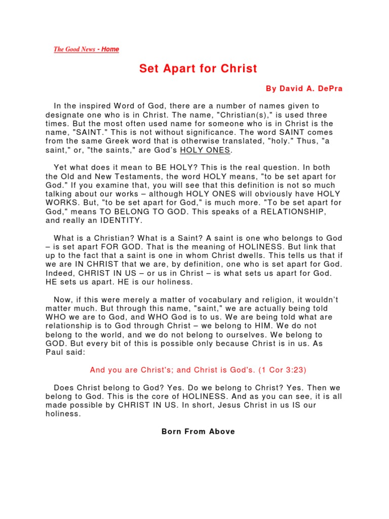 Set Apart For Christ | PDF | Jesus | Baptism
