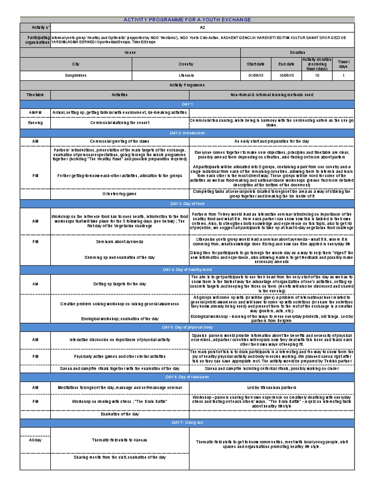 Activity Plan | PDF | Relaxation (Psychology) | Physical Exercise