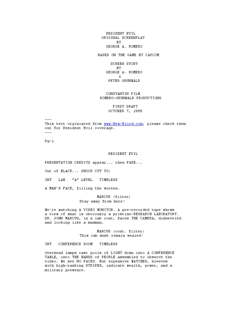 RESIDENT EVIL George A.Romero Script | PDF | Bell Uh 1 Iroquois | Nature
