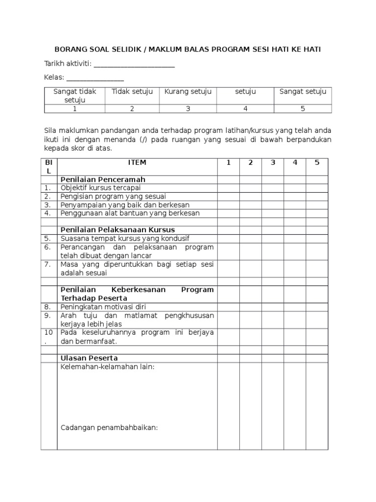 Borang Soal Selidik Program Motivasi | PDF | Karier & Perkembangan | Bisnis