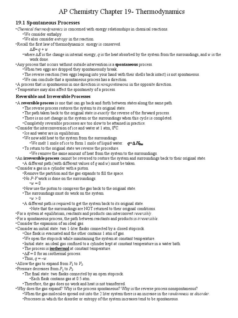 AP Chemistry Thermodynamics Overview | PDF | Gibbs Free Energy | Entropy